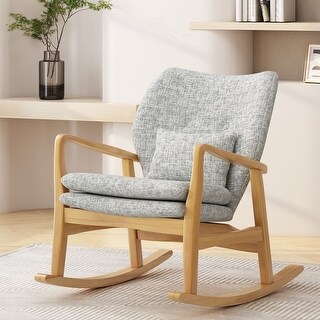 Solid Wood Rocking Chair with Light Linen Cushion - Bed Bath & Beyond ...