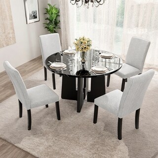 5-Piece Round Dining Set with 43-Inch Table & 4 Upholstered Chairs ...