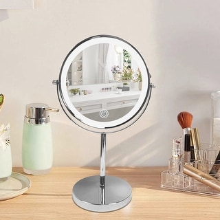 8 in. Round Dimmable Cosmetic Tabletop Vanity Mirror with Lights ...