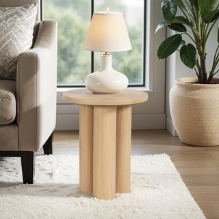 Hazel Side Table with 3 Pillar Legs, Handcrafted Natural Brown Mango ...