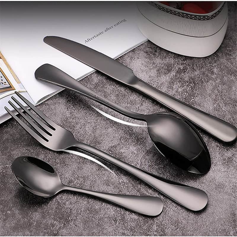 Black Silverware Set Colorful Stainless Steel flatware Dinnerware Set ...
