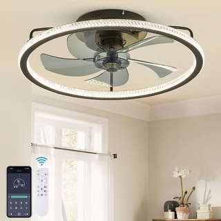 20 in. Flush Mount Ceiling Fan Light with Remote Low Profile Dimmable ...