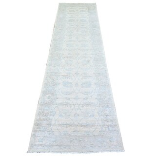 Shahbanu Rugs Daisy White with Goose Gray Soft Wool Hand Knotted Washed ...