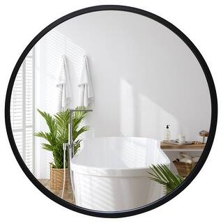 32" Framed Black Round Mirror - Circle Mirror for Bathroom, Bedroom ...