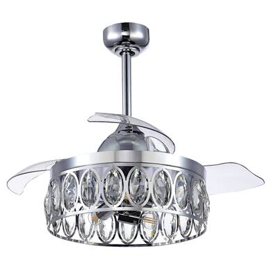 36 Inch Chrome Retractable Ceiling Fan with Light Kit and Remote ...