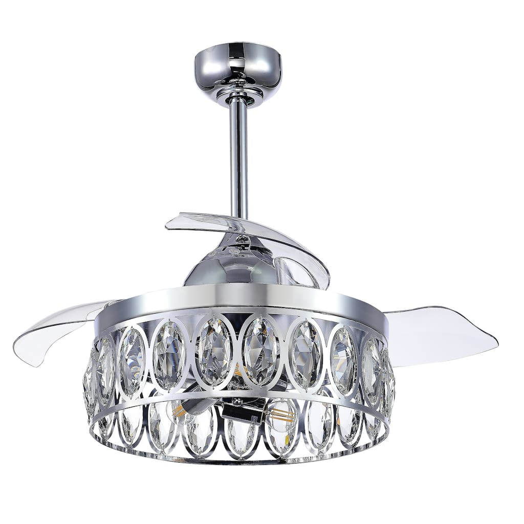 36 Inch Chrome Retractable Ceiling Fan with Light Kit and Remote ...