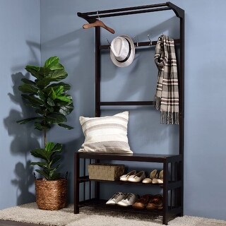 Pine Wood Hall Tree with Clothing Rods, Hooks & Shelf - Bed Bath ...