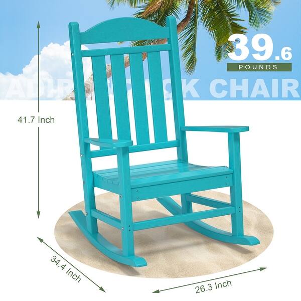 Outdoor Lake Blue HDPE Plastic Rocking Chairs with High Backrest - Bed ...