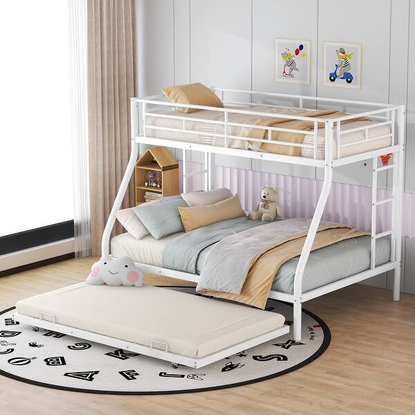 Sturdy Twin over Full Steel Bunk Bed with Twin Trundle, Ladders, and ...