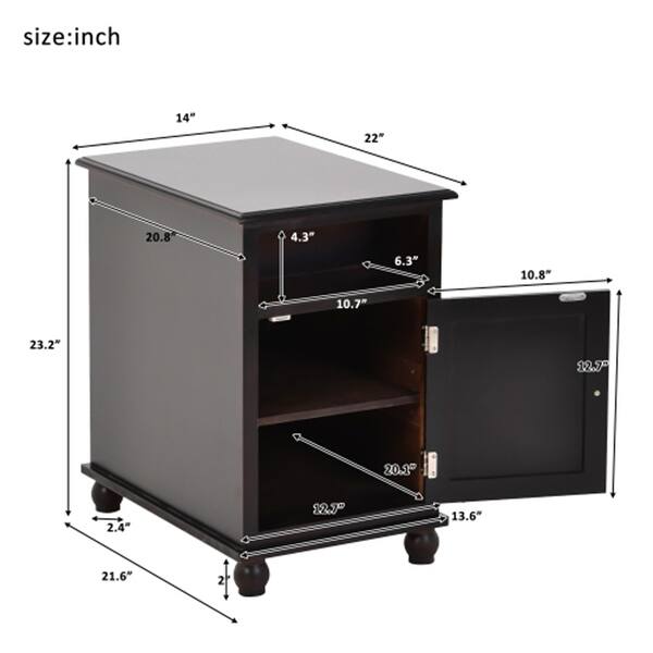 End Table with One Open Storage Shelf and One Removable Mid-shelf - Bed ...
