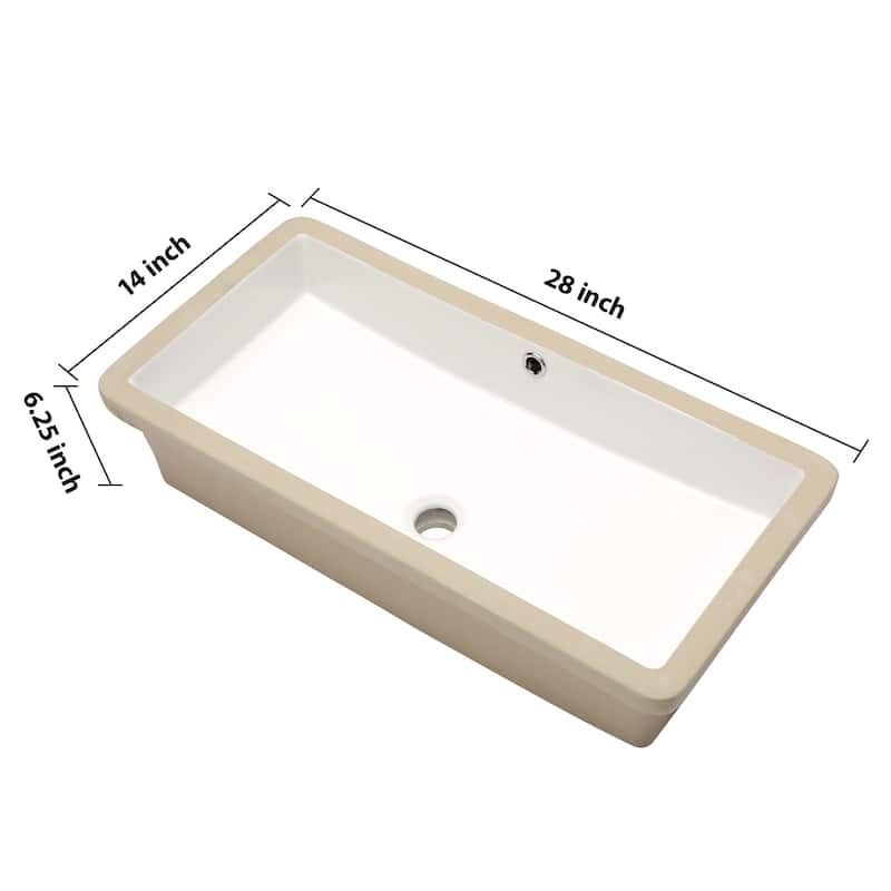 White Ceramic Rectangular Undermount Bathroom Sink with Overflow ...