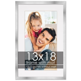 13x18 Frame with Mat - Silver 15x20 Frame Wood Made to Display Print or ...