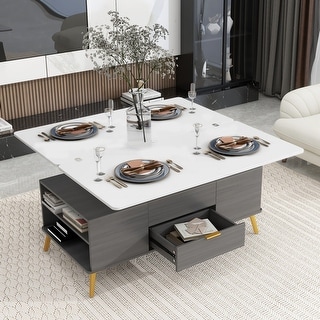 Modern White Lift Top Glass Coffee Table with Drawers & Storage - On ...
