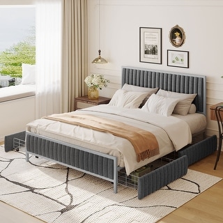 Metal Slat Support Bed Frame, Platform Bed w/ 4 Pull-out Storage ...