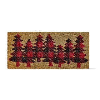 1'5"x3'3" Coir Estate Mat Tis This Season Red Background Green Pine ...