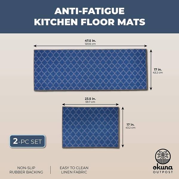 Set of 2 Navy Blue Kitchen Rugs, Cushioned Slip Resistant Mats for ...