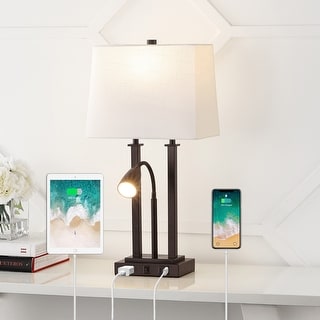 Callie 23.75" 2-Light Farmhouse Metal LED Table Lamp with USB Charging ...
