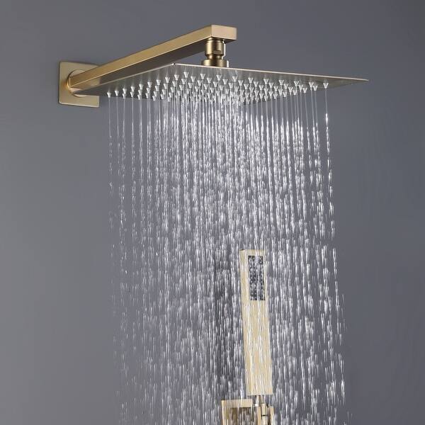 Brushed Gold 1-Spray Square Wall Bar Shower Kit with Hand Shower - 10 ...