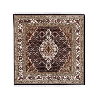 Hand Knotted Black Fine Oriental with Wool & Silk Oriental Rug (5' x 5 ...
