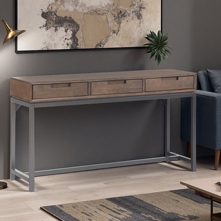 54" Rubberwood Console Table with 3 Drawers, Walnut Finish - Bed Bath ...