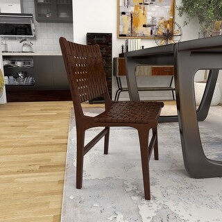 Handmade Teak Woven Leather Dining Chair (Set of 2) - 20"W x 21"L x 33 ...