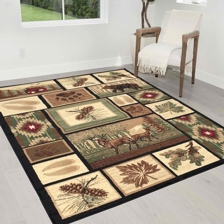 HR Lodge Nature and Animals Cabin Rug Chocolate, Green Geometric rug ...
