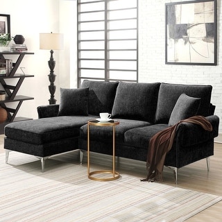 84" Convertible Sectional Sofa, Modern Chenille Padded L-Shaped Sofa ...