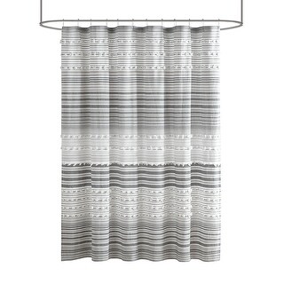 Gracie Mills Hector Cotton Yarn Dye Shower Curtain with Pom Poms - Bed ...