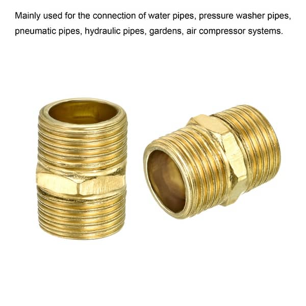 Pipe Fitting 1/2PT Male Thread Hex Extension Connector Adapter Gold ...