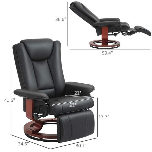 HOMCOM Swivel Recliner Chair, PU Leather Reclining Chair for Living ...