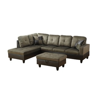 3-Piece Couch Living Room Sofa Set, Taupe Flannel L Shape Sofa - Bed ...