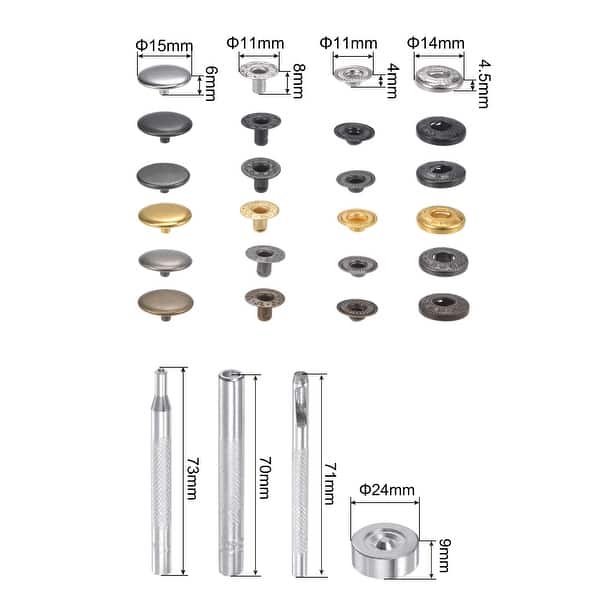 2 Boxes 60 Sets/Box Snap Fasteners Kit 15mm with 4 Setter Tools ...