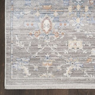 HomeRoots8' Ivory Blue and Gray Oriental Power Loom Distressed Runner ...