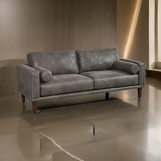 Royo 82 Inch Sofa with 2 Bolster Pillows, Soft Gray Brown Faux Leather ...