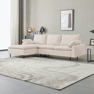 Beige 100" Linen Left Facing L-Shaped Sectional Sofa with Chaises ...