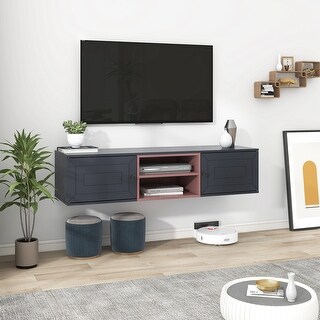 Versatile Wall-Mounted TV Stand with Storage Rack and Cabinet - Bed ...