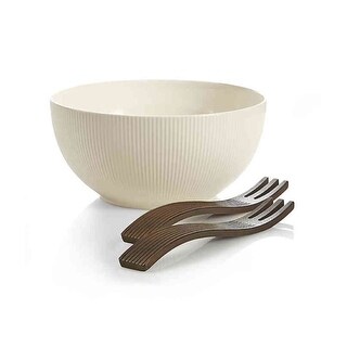 Nambe Origin Stoneware Salad Bowl (11 Inch) with Acacia Wood Servers ...