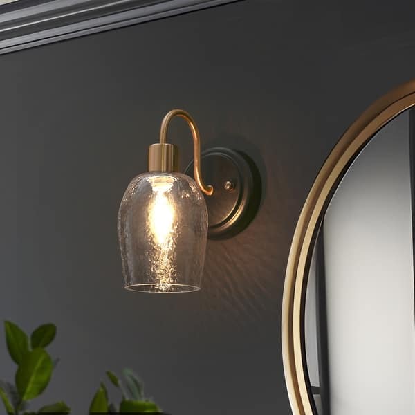 Waylin Modern Elegant 1-Light Water Ripple Glass Shade Black Gold Wall ...