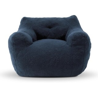 Bean Bag Chair, Filled Stuffed Chair for Living Room (Dark Blue Teddy ...