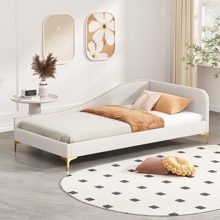 Beige Twin Size Mid-Century Modern Upholstered Daybed With Headboard ...