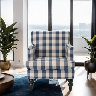 Blue Tufted Club Chair with Turned Legs - Bed Bath & Beyond - 41434462