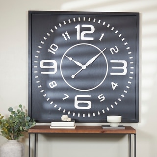 Black Wood Large Distressed Wall Clock with White Accents - Bed Bath ...