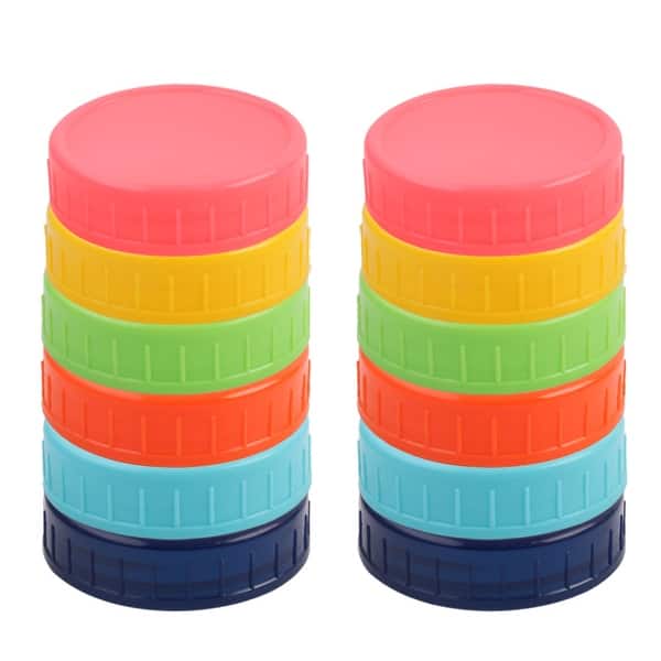Colored Plastic Wide Mouth Mason Jar Lids Food Storage Caps - Assorted ...