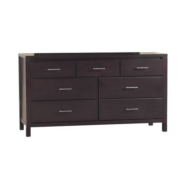 Nevi 63 Inch Dresser, 7 Drawers, Chrome Bar Handles, Dark Brown Wood ...