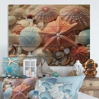 Designart "Beach Photo Seashell Collage VII" Nautical & Beach Print on ...