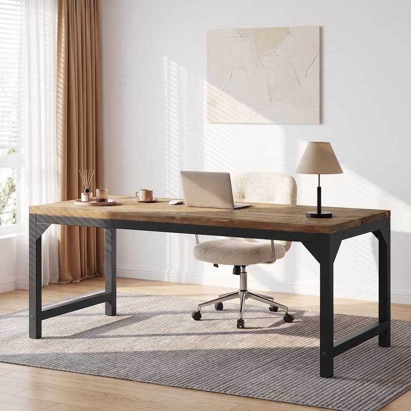 63 Inch Executive Desk for Home Office, Solid Wood Rustic Simple ...