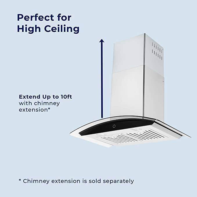Hauslane Wall Mount Range Hood w/ Onxy Black Panel, 3 Speeds, LED ...