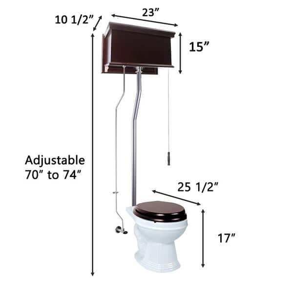 Mahogany Wooden High Tank Toilet Raised Tank, White Round Bowl and ...