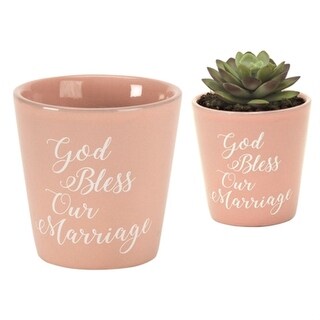 3.5" Brown and White "GOD BLESS OUR MARRIAGE" Flower Pot - N/A - Bed ...