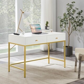 47 inch Home Desks, Makeup Dressing Table for Bedroom - Golden - Gold ...